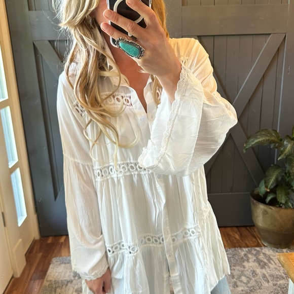 Figleaffashion | Tops | New Boho White Cotton Button Up Tunic Top ...